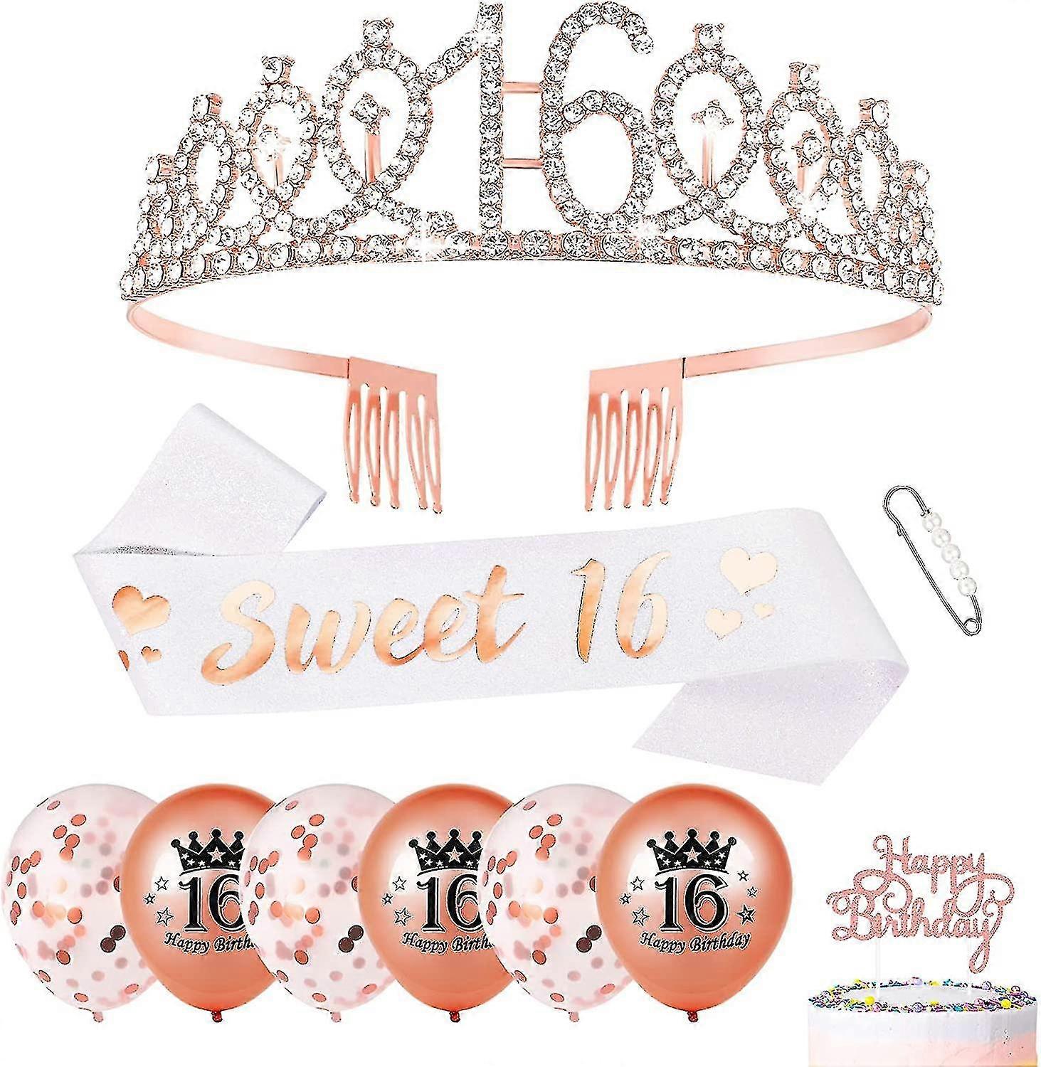 16th Sash And Tiara Sweet 16 Sash Rhinest S Cake Topper For Girls 16th ...