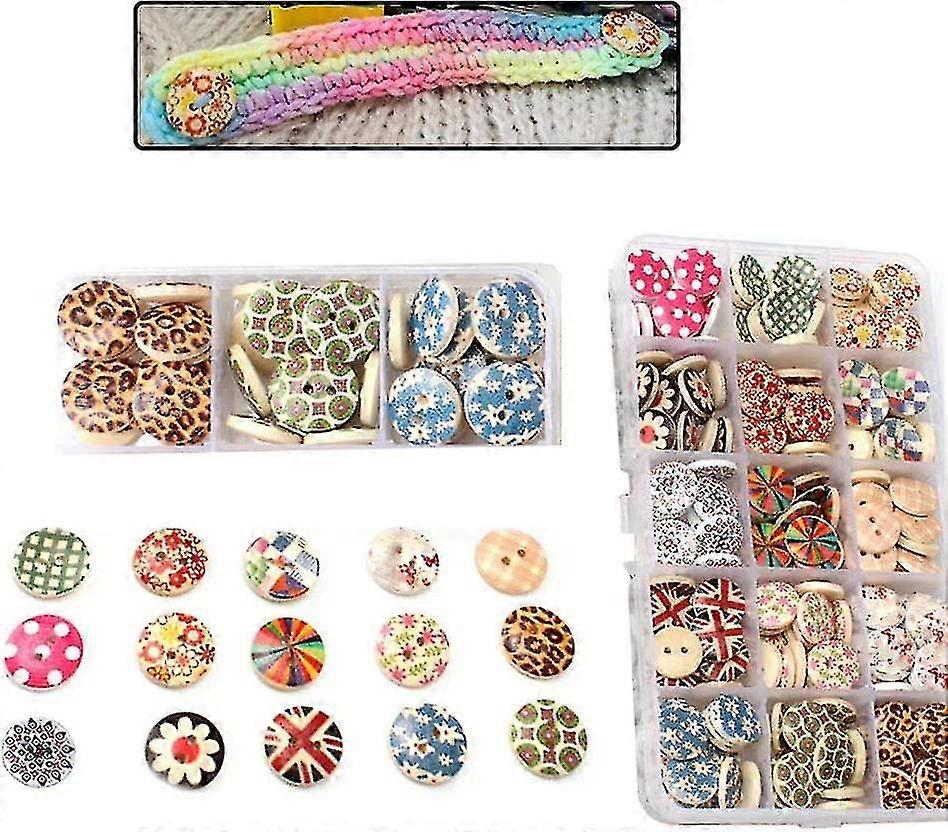 Wooden Buttons 225 Pieces Healwe Colourful Buttons Flower Buttons ...