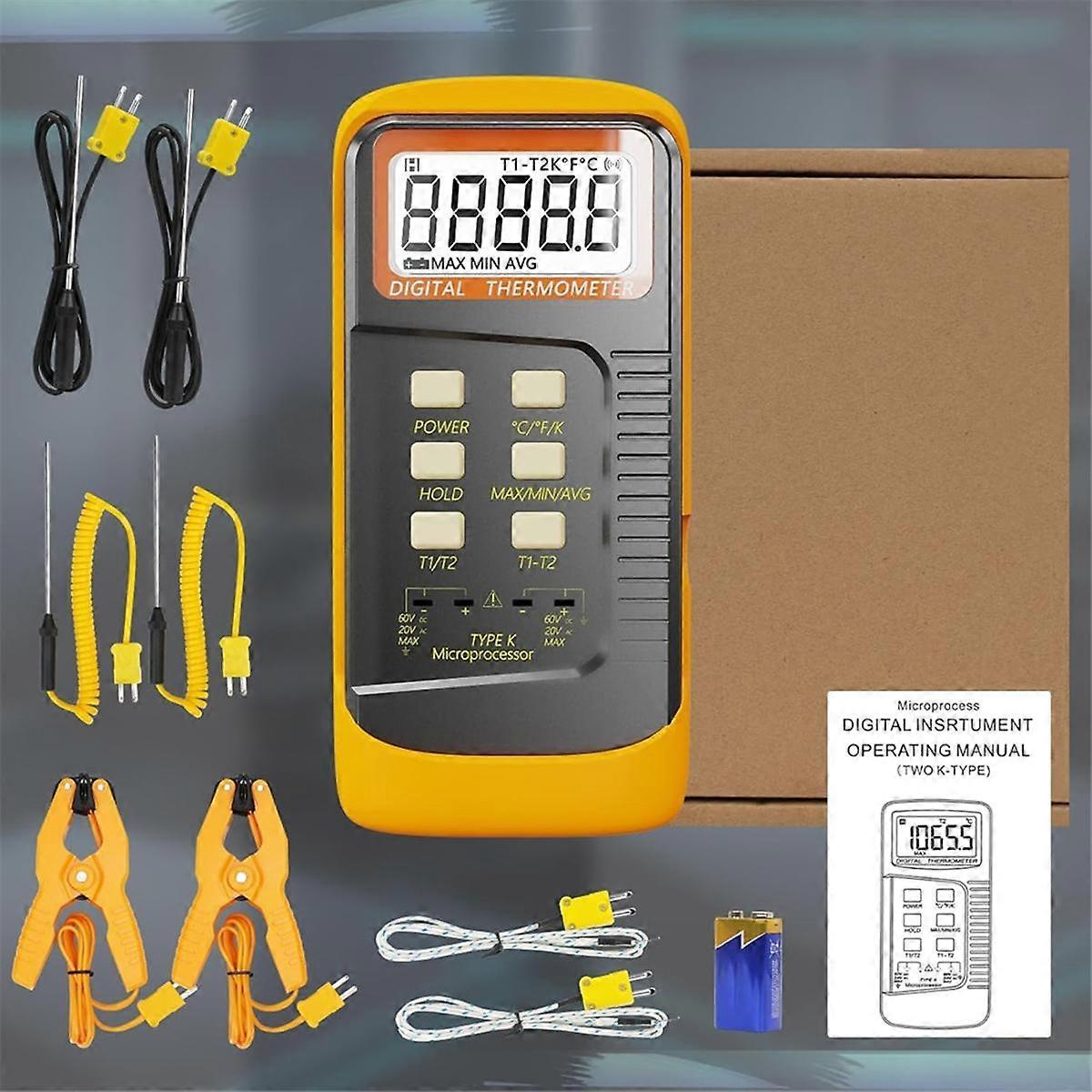Handheld Thermocouple Thermometer,2 Channels K Type Thermocouple Probe ...