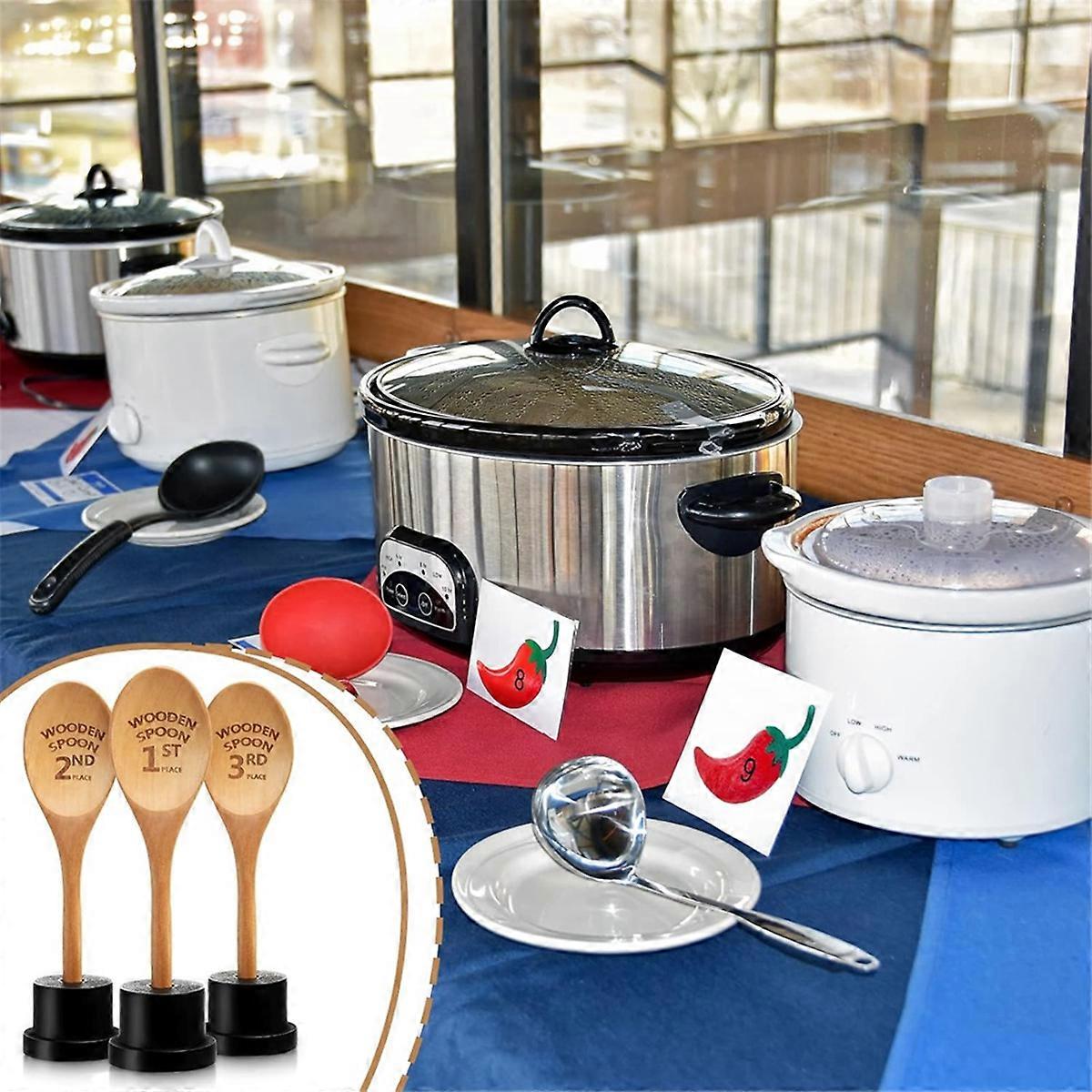 3 Pieces Golden Spoon Award Trophies Set Chili Cook Off Wood Spoon ...