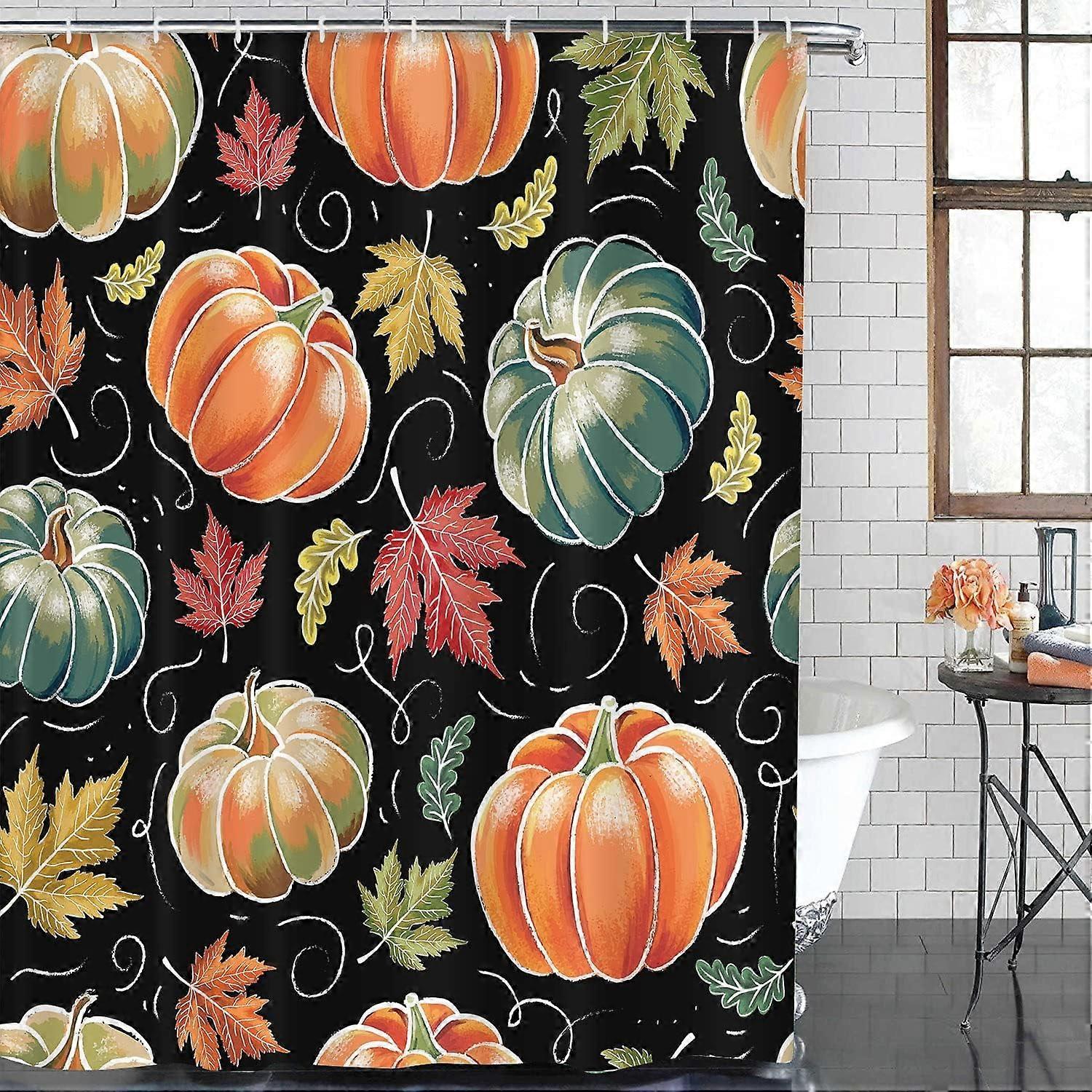 Pumpkin Maple Bathroom Set 4 Pcs with Shower Curtain, Rugs ...