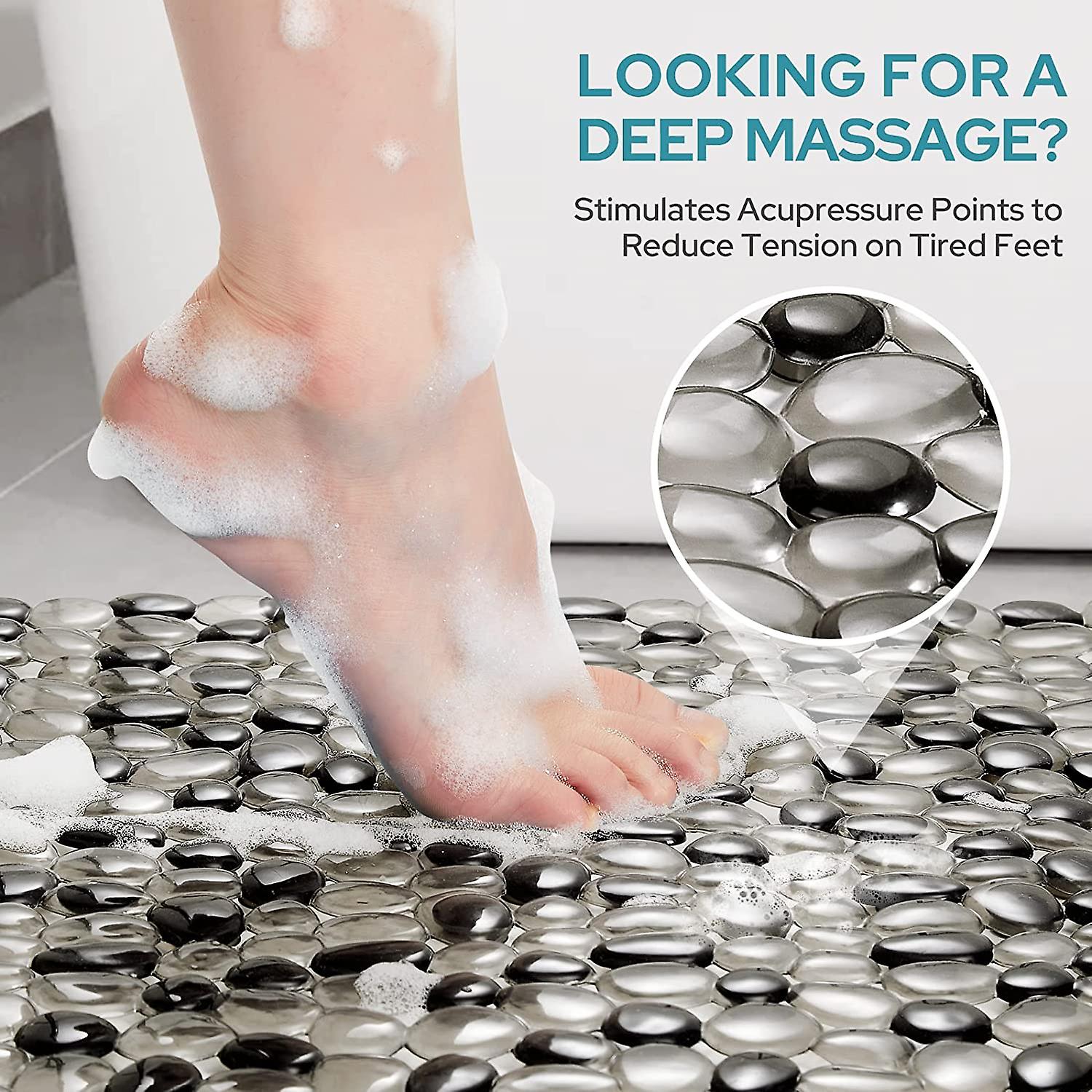 Pebble Shower Mat, Non Slip And Machine Washable Bath Tub Mat,35x16 ...