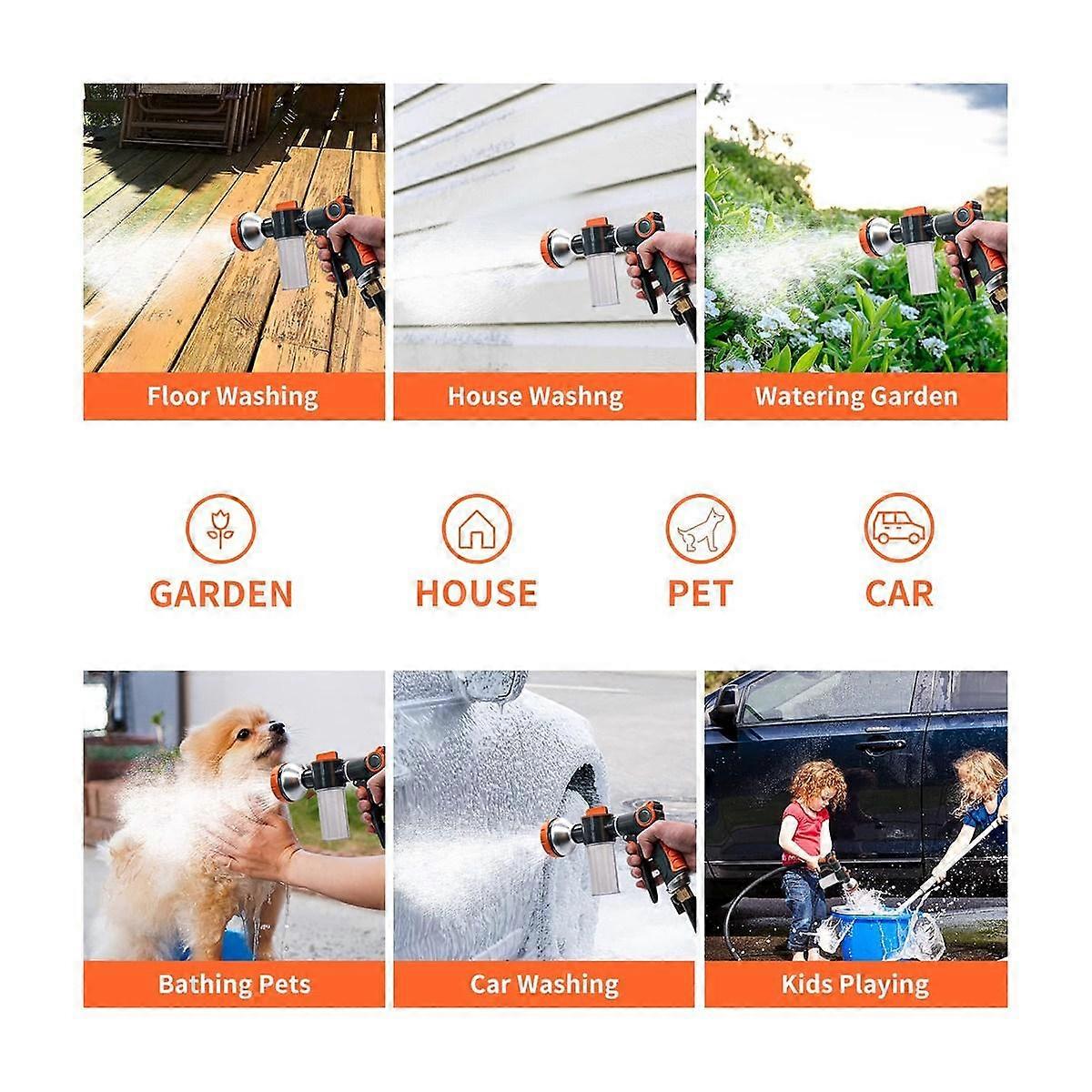 Garden Hose Nozzle,8 Patterns Hose Sprayer High Pressure,Dog Wash,Water ...
