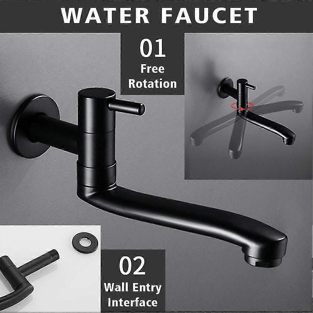 Wall Mounted Black Cold Water Faucet Washing Machine Broom Pool Garden ...