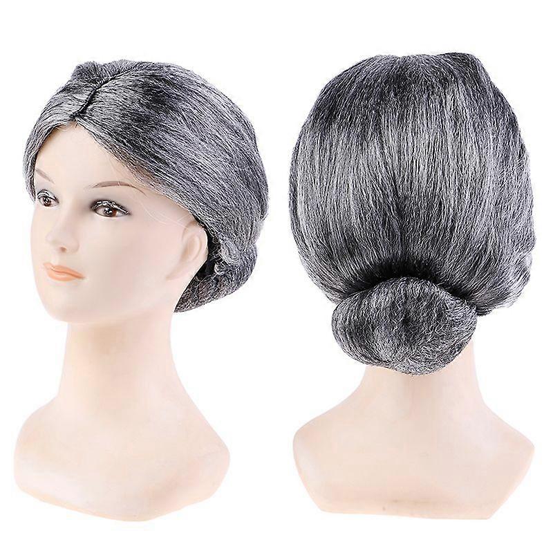 Old Lady Grandma Granny Grey Wig Bun Hair Grand Mother Fancy Dress ...