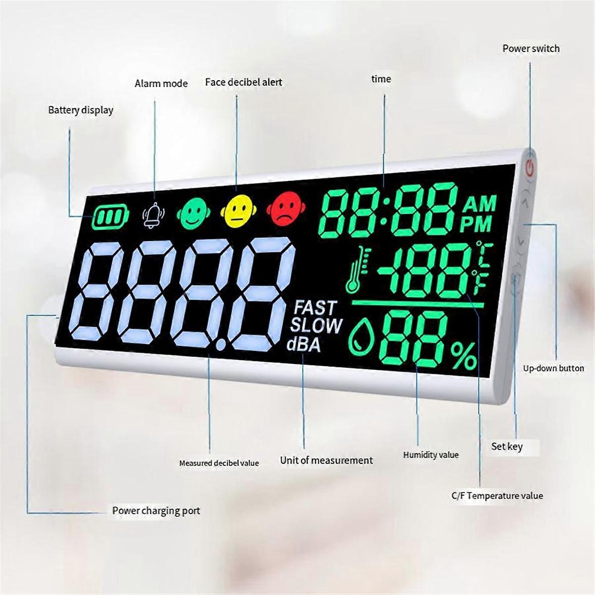 Decibel Meter 13 Inches 30-130dB Sound Level Meter, Large LCD Display ...