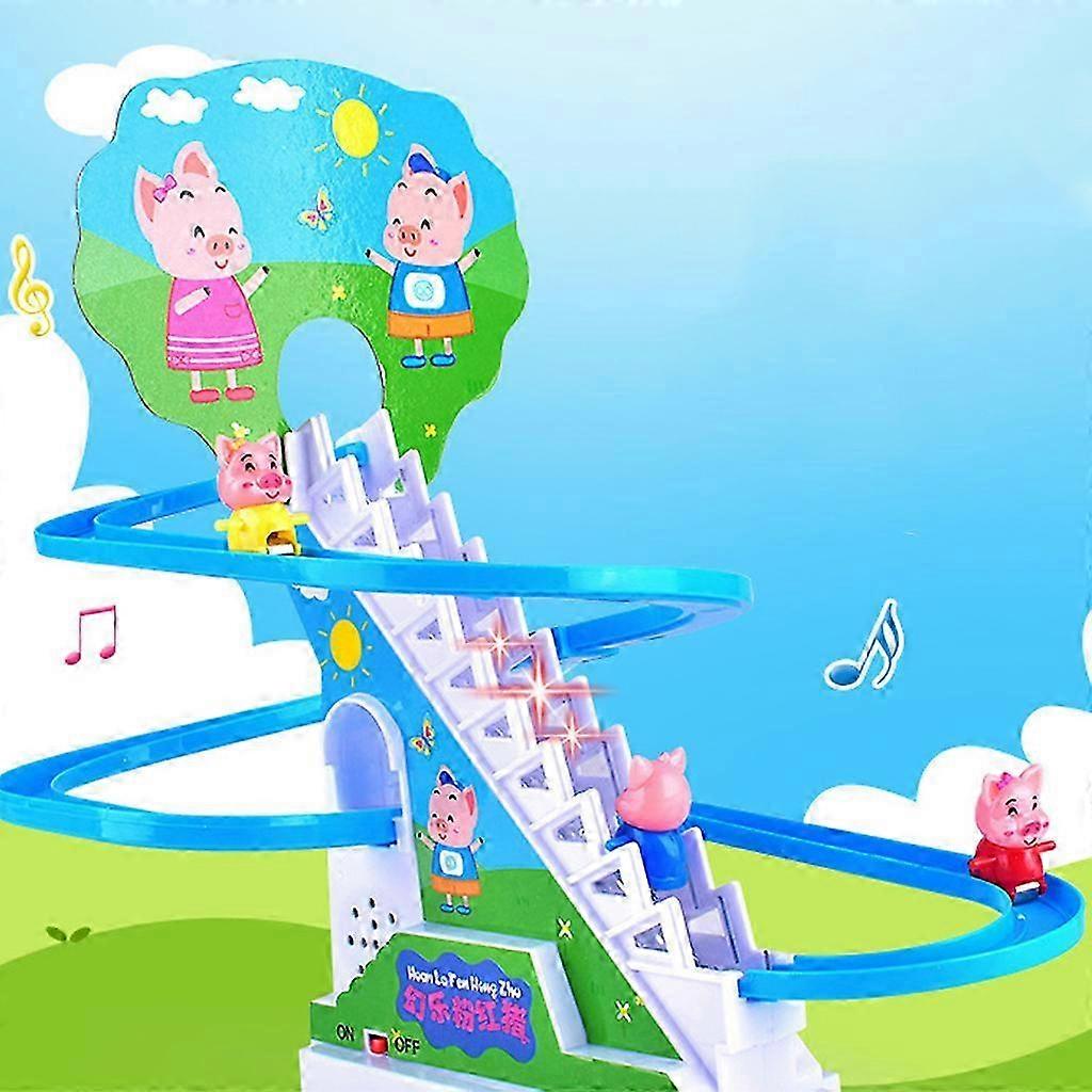 Piggy Electric Rail Climbing Stairs Toy Light Music Ramp Racer Track ...