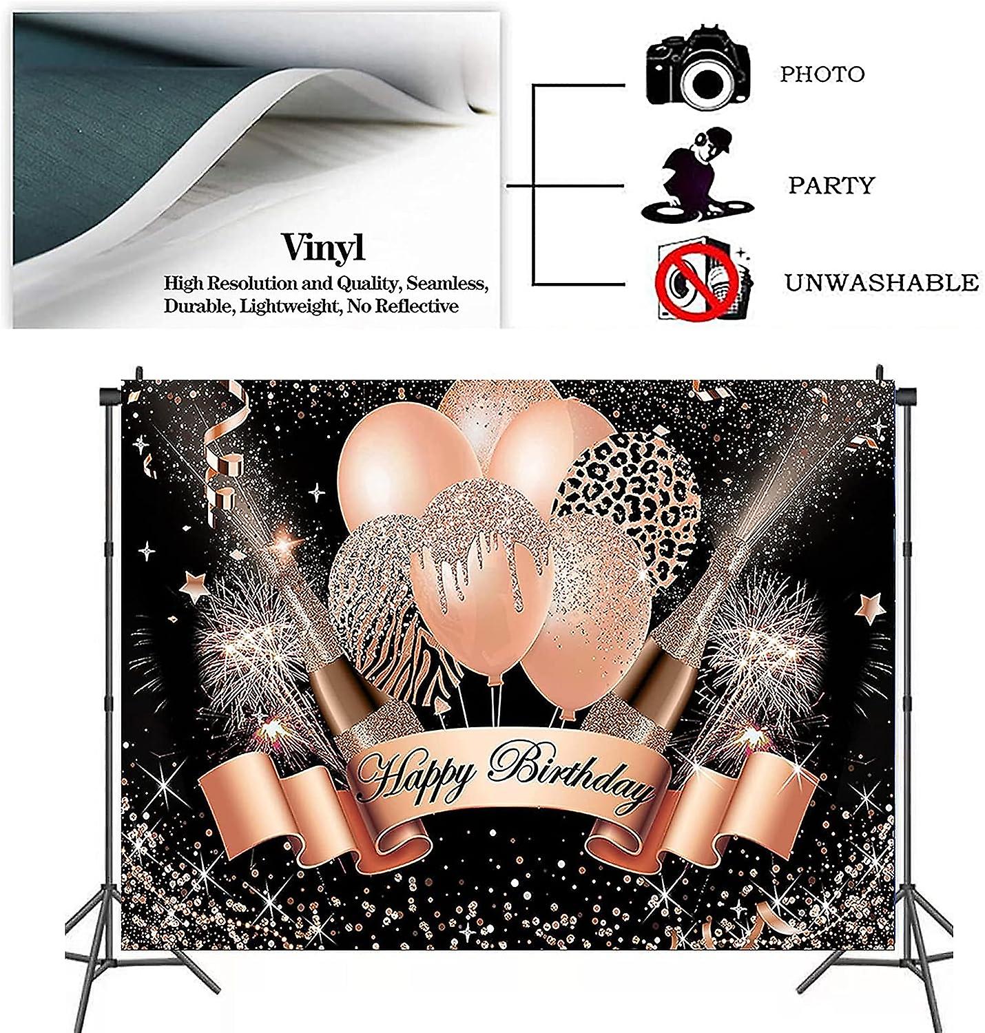 Rose Gold Happy Birthday Backdrop For Women Girl Balloon Champagne ...