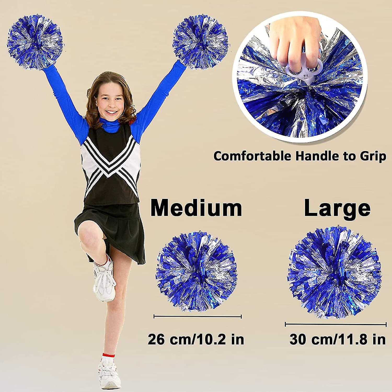 12pcs Cheerleading Pom Poms For Kids, Metallic Foil & Plastic Ring ...