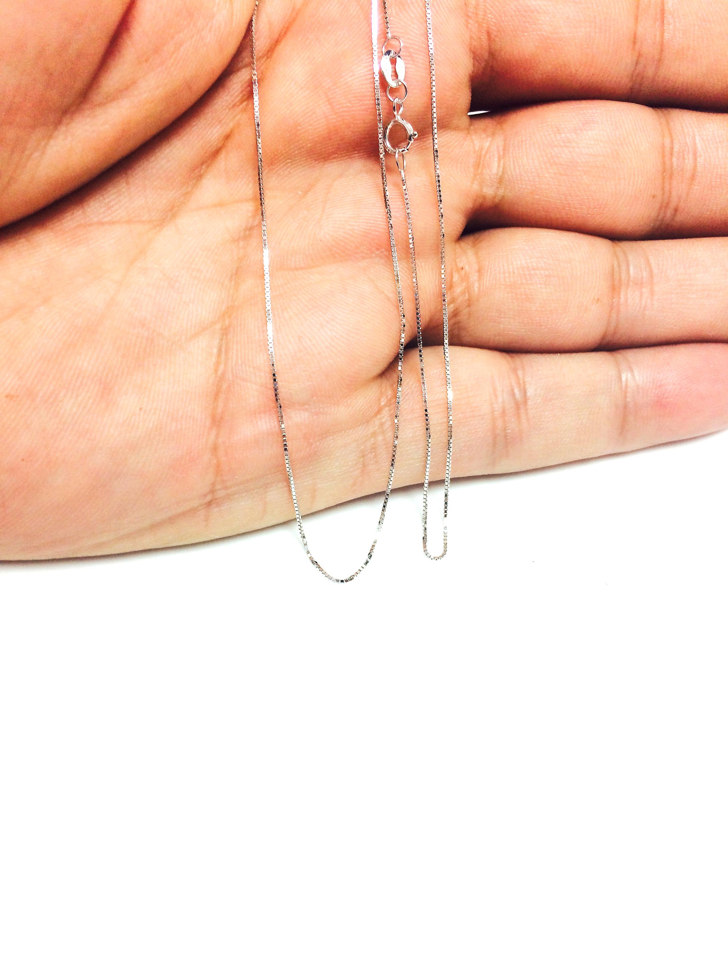 14k White Solid Gold Mirror Box Chain Necklace, 0.6mm | Fruugo UK