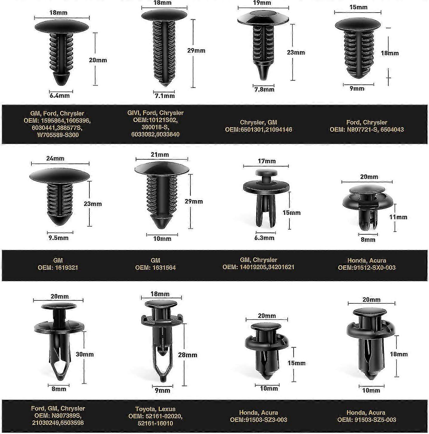 240pcs Bumper Retainer Clips Car Plastic Rivets Fasteners Push Retainer ...