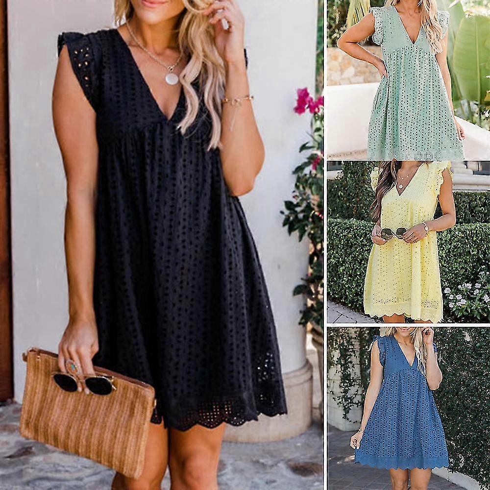 Summer V-Neck Cotton Short Skirt Solid Color Dress California Romper For 2022 | Fruugo UK