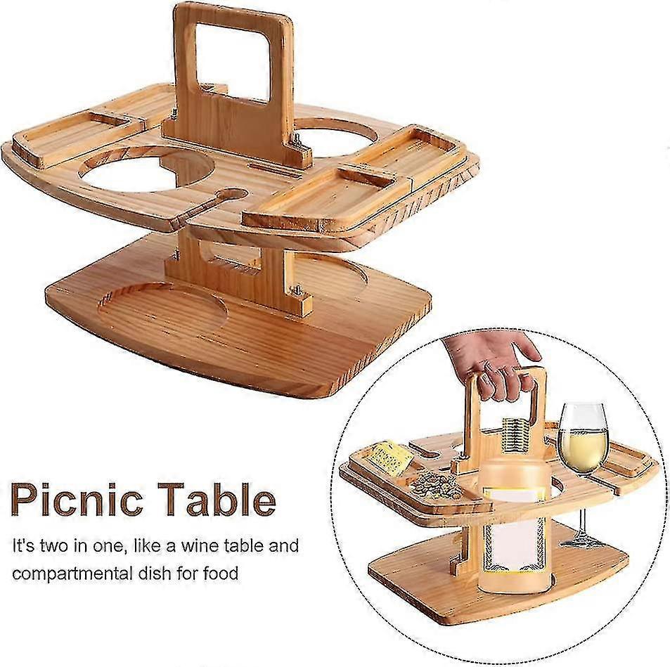 Portable Picnic Table, Wooden Wine Picnic Tables For Outdoors, Snack ...
