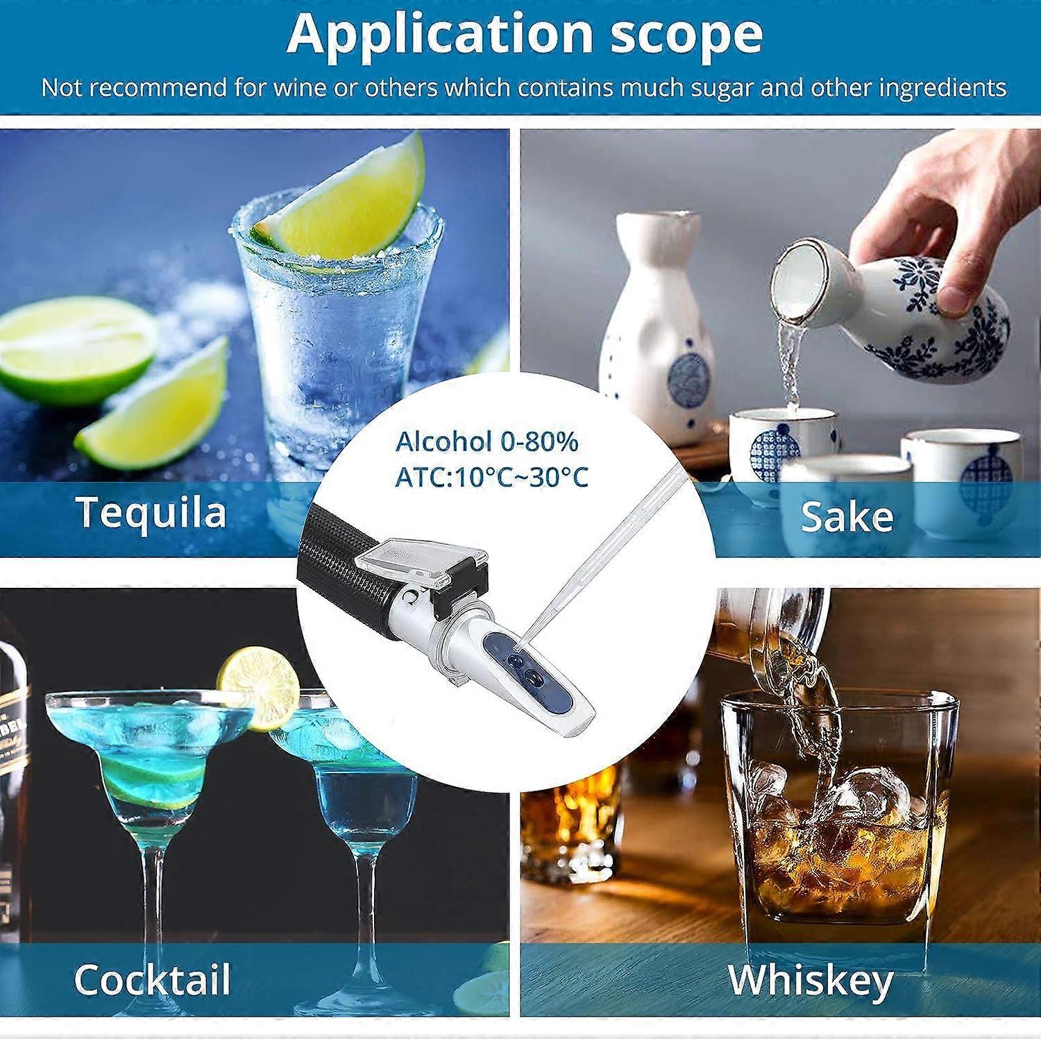 Alcohol Refractometer with ATC, Alcohol 0-80%, Portable Refractometer Alcohol Meter for Alcohol ...