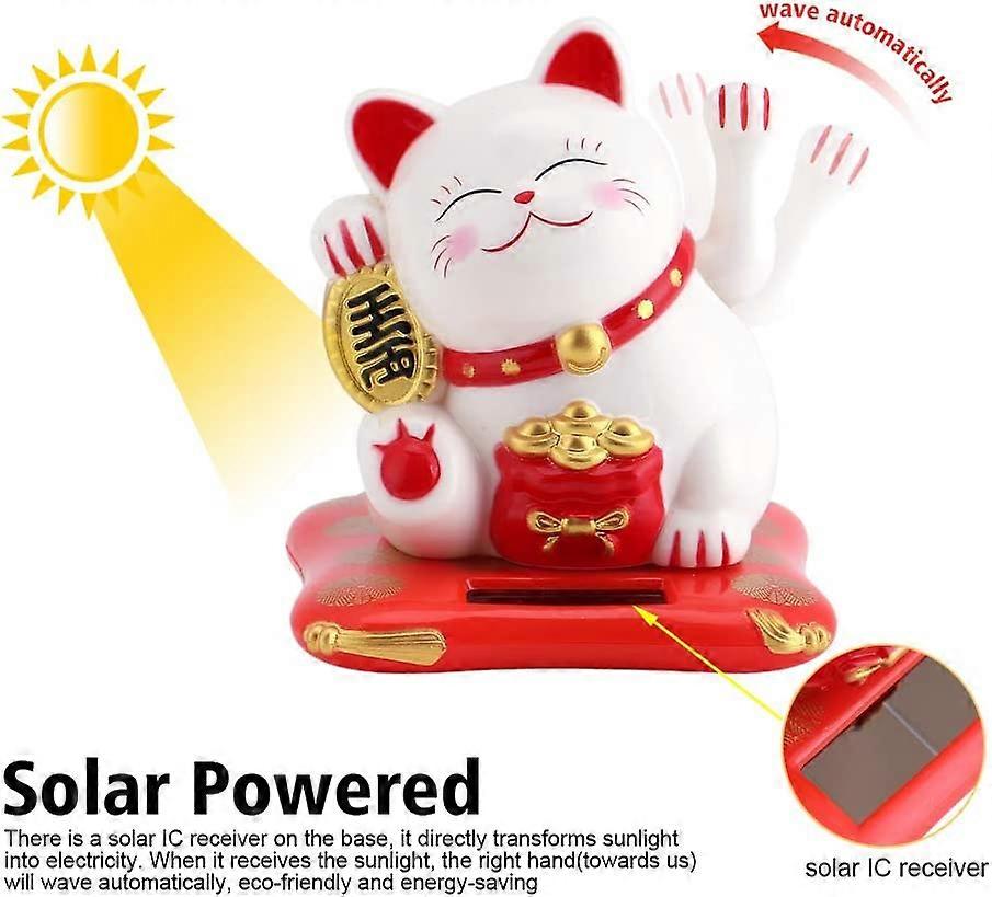 Lucky Wealth Welcoming Cat Solar Powered Cute Cat with Waving Arm Home ...