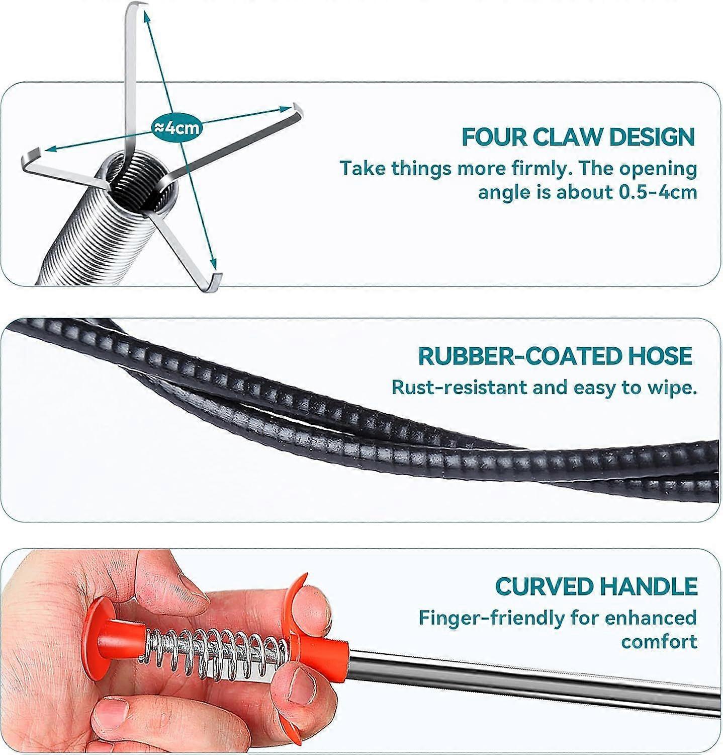 Pack of 2 Flexible Claw Gripper 0.9 m / 1.6 m Drain Gripper Flexible ...