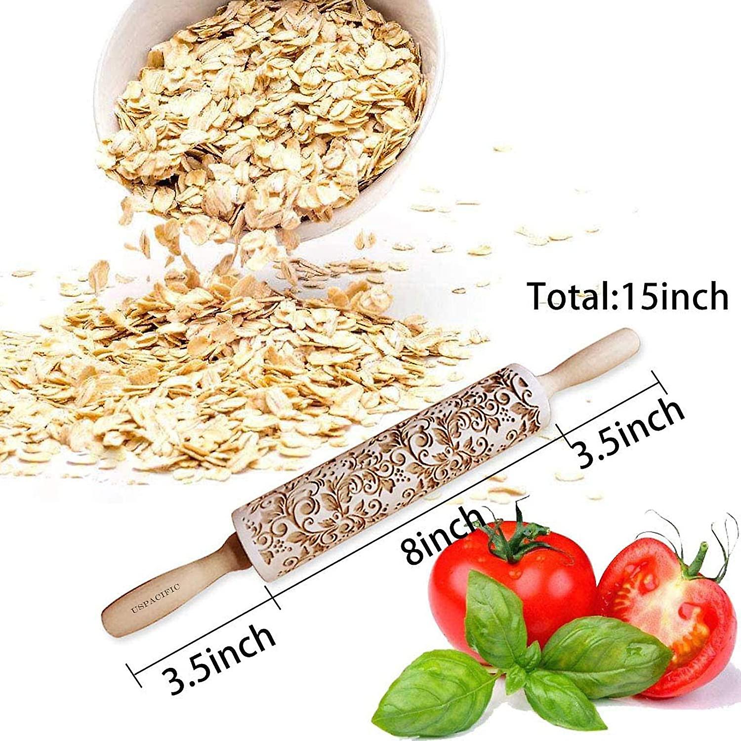 Embossing Rolling Pin, Flower Pattern Wooden Laser Engraved Embossed ...