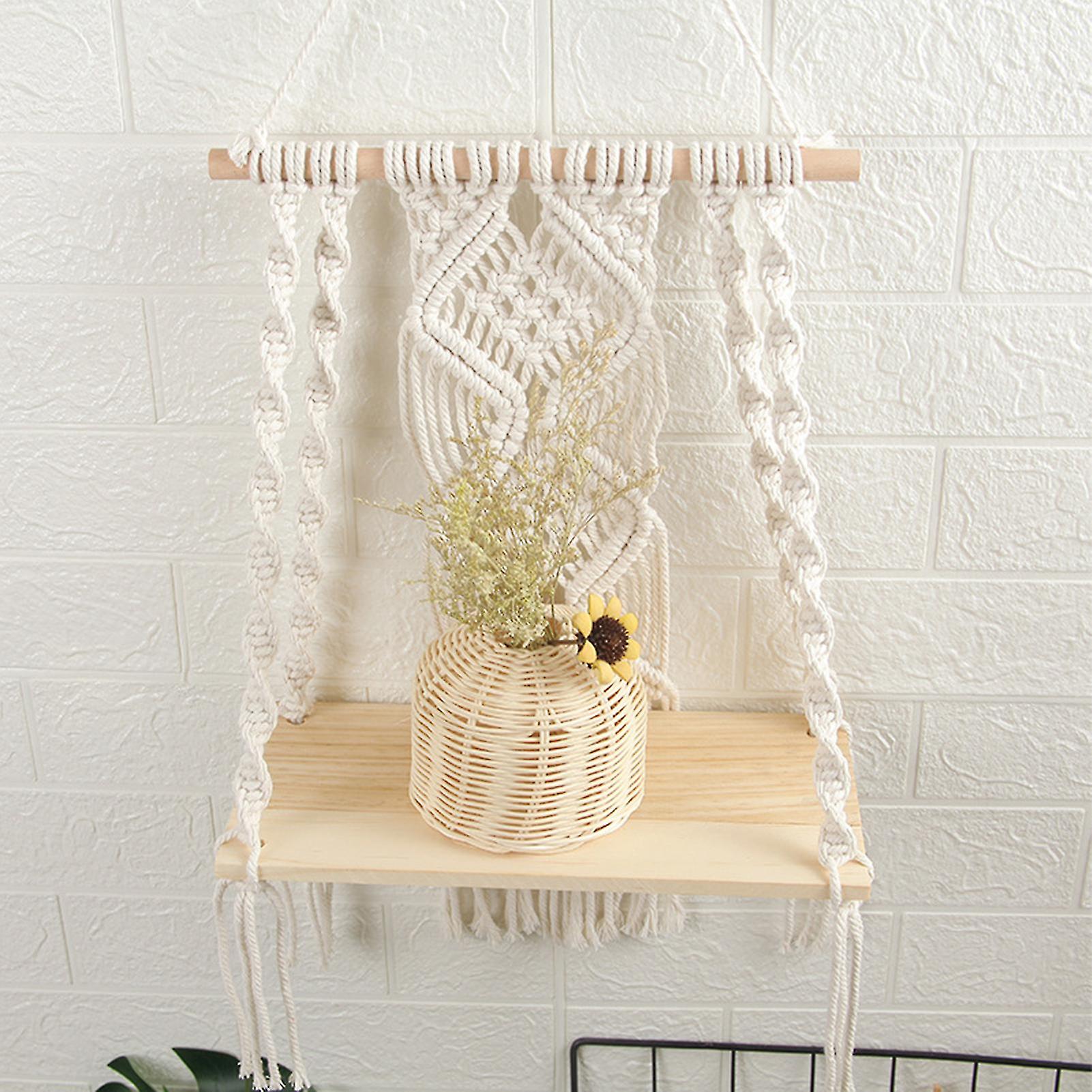 Boho Wall Shelf Wall Mount Woven Wood Bohemian Macrame Wall Hanging ...