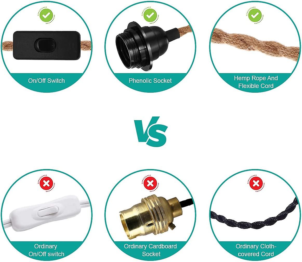 Vintage Plug In Hanging Light Kit, Vintage 15ft Twisted Hemp Rope ...