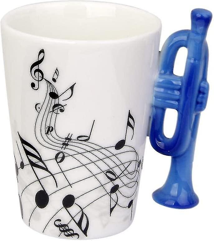 1x Blue Trumpet Handle Mug Cup Porcelain Coffee Milk Cup Music Note ...