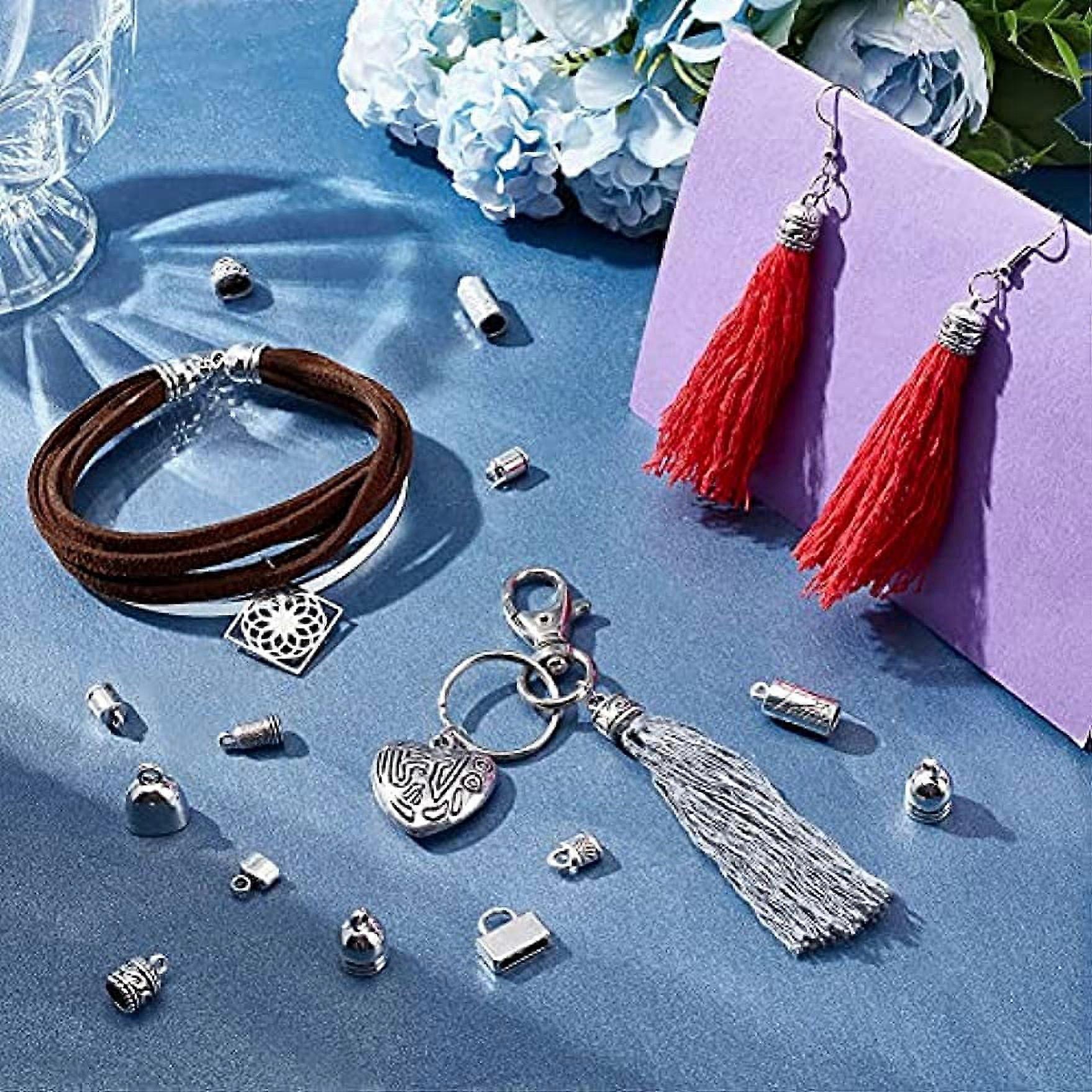 100pcs Cord Ends Caps 10 Styles Tibetan Alloy Leather Cap Glue in ...