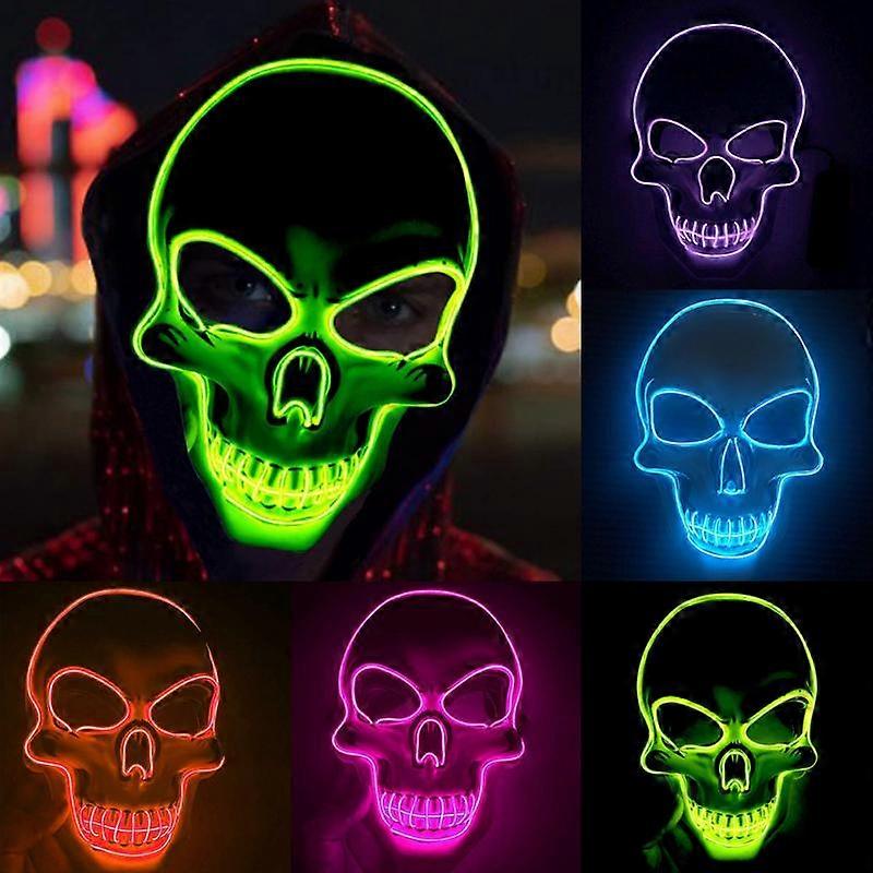 Halloween Skeleton LED Glow Mask Scary Luminous Skull Mask Game Party ...