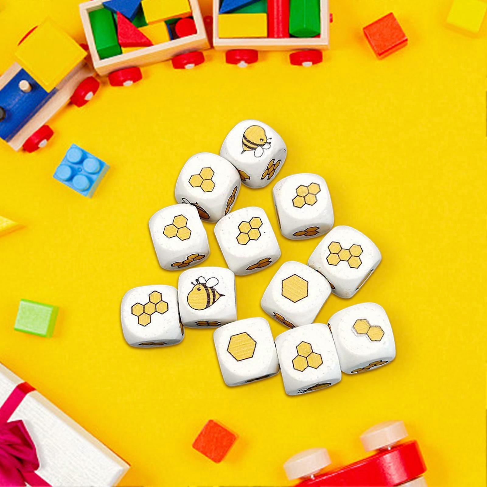 12Pcs Bee Pattern Cube Shape Baby Dice Toy Wood Hand-on Ability Rolling ...