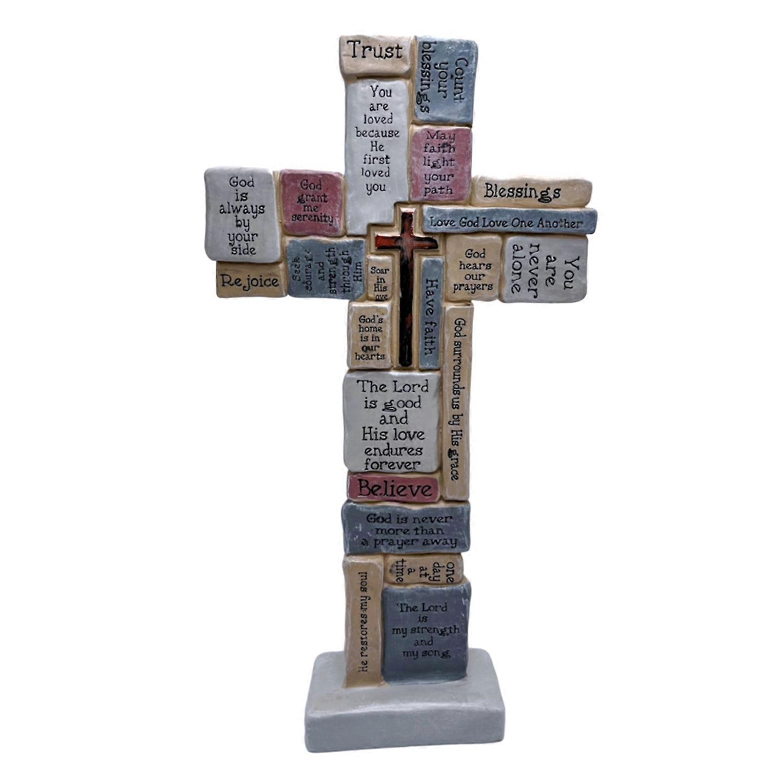 Cross Prayer Decoration Stacked Rock Engraved Inspiration Words Resin ...