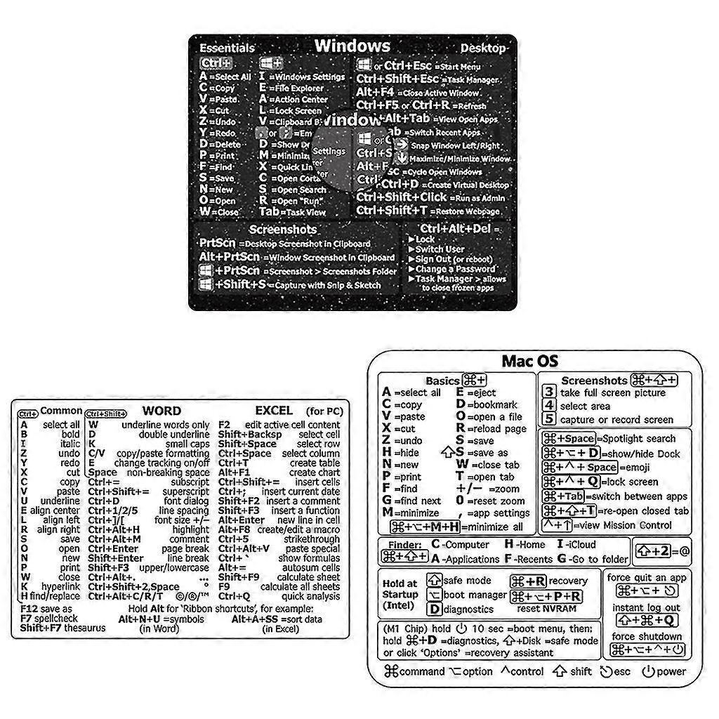 Computer Keyboard Reference Shortcut Sticker Adhesive Universal For Pc ...