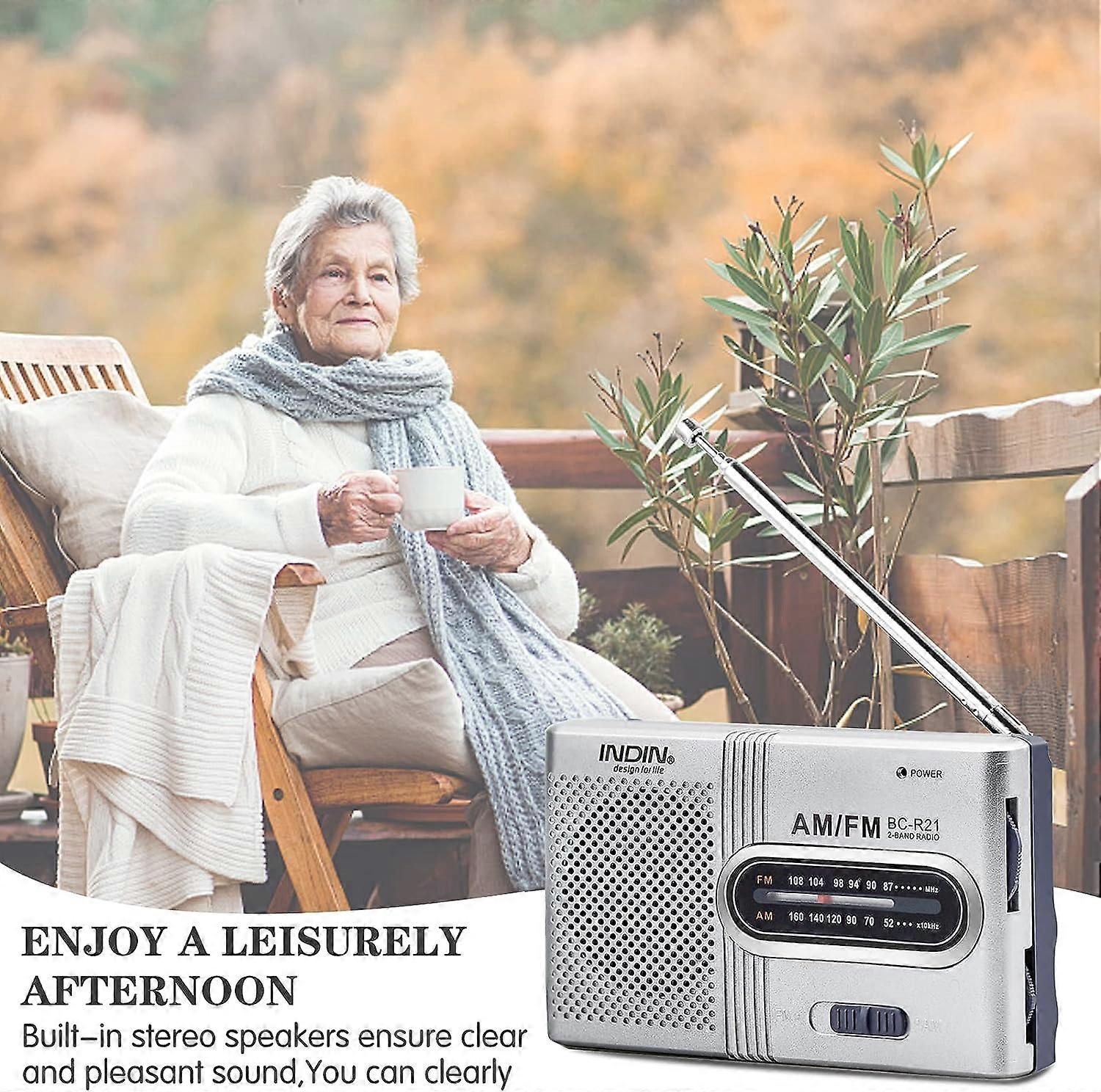 Portable Radio Small Radio Silver FM/AM (MW), Extra Large Tuning Knob ...