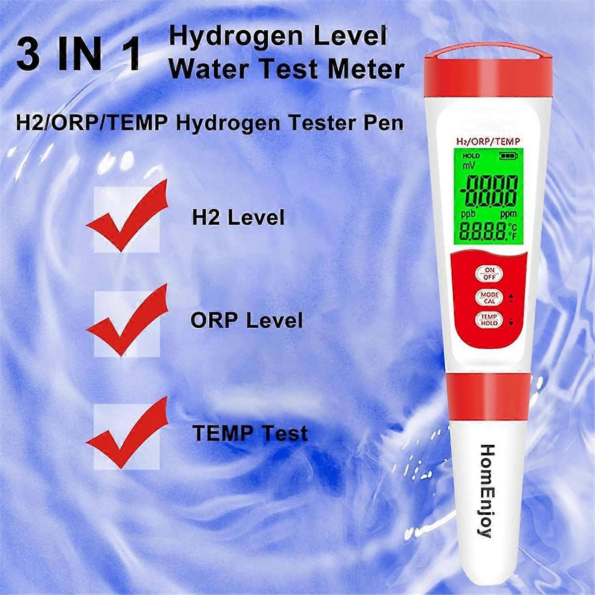 Hydrogen Water Bottle Test Meter, 3 in 1 H2/ORP/Temp Digital Hydrogen ...