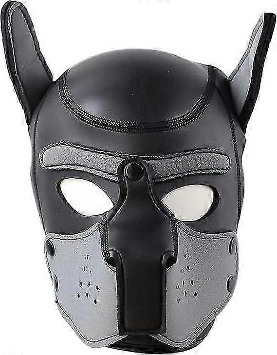 Dog Mask, Soft Latex Pet Play Dog Mask Puppy Mask Black Leather Dog ...