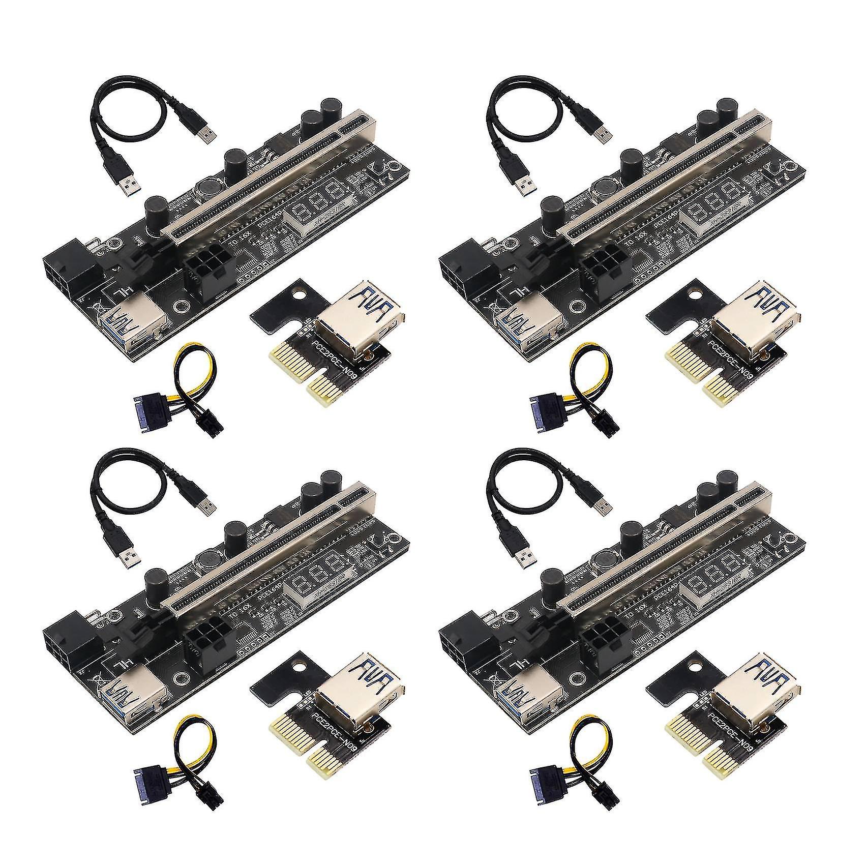 4 Set Pcie Riser 1x To 16x Graphic Extension With Temperature Sensor ...