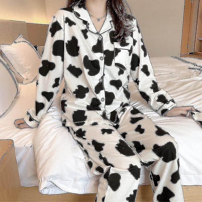 Cow Print Pajamas For Women Cute Home Suit Sleepwear Set Winter Pyjamas ...