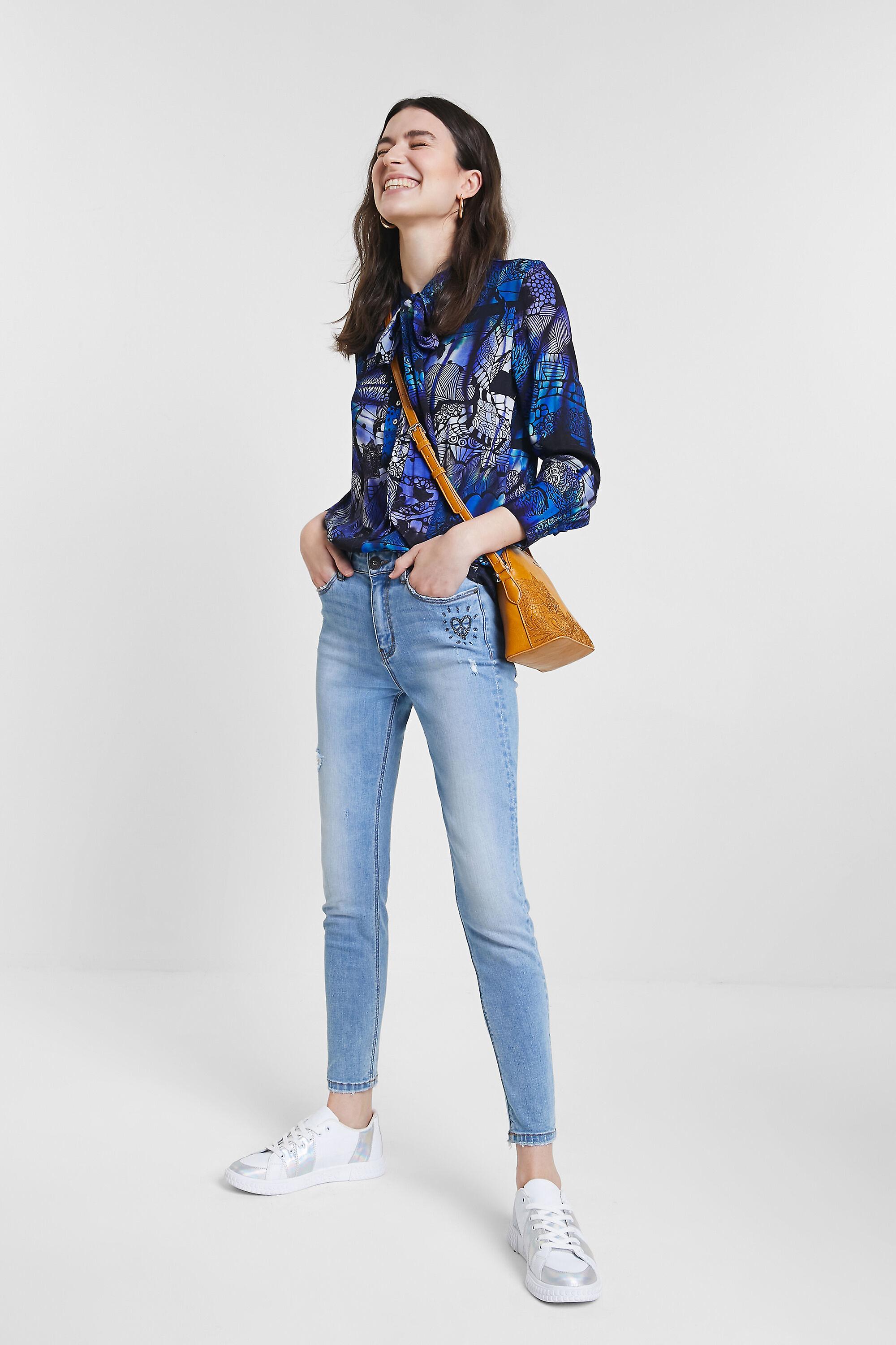 Desigual Nora Bow Neck Blue Blouse Boho Galactic Mandala Print 20WWBW02 ...