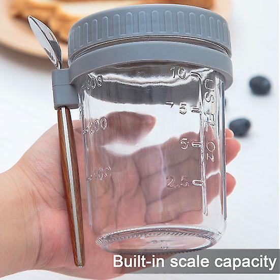 350ML Overnight Oats Cup with Spoon And Lid Leakproof Glass Breakfast ...