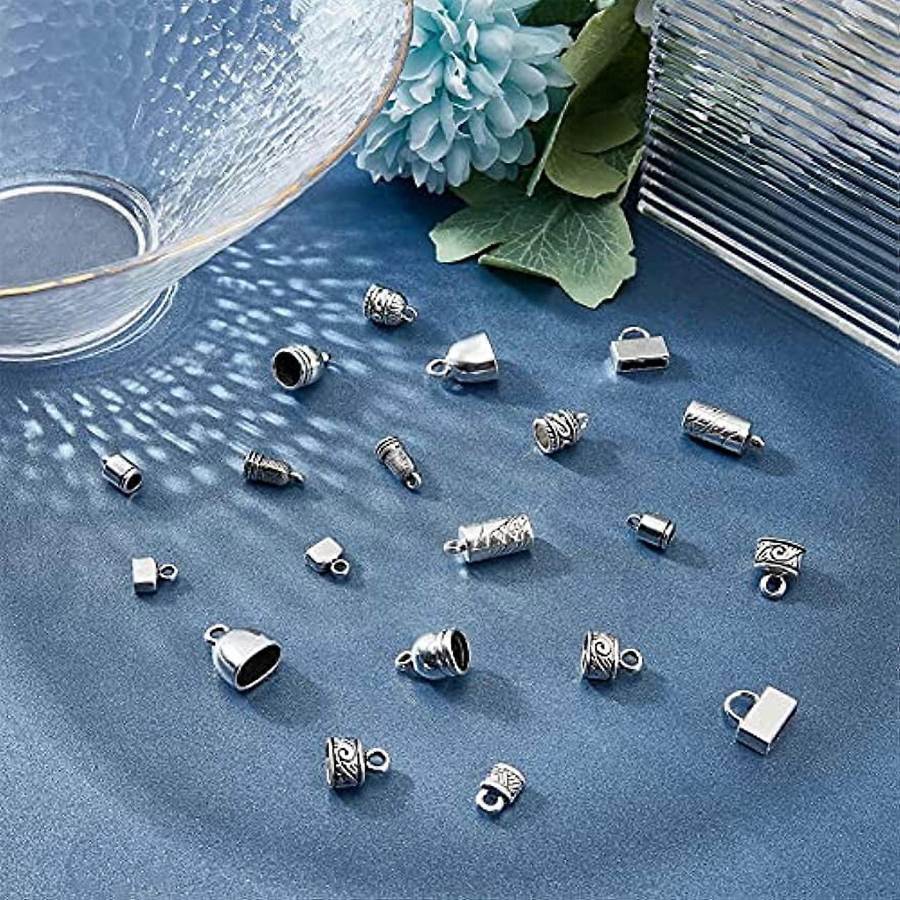 100pcs Cord Ends Caps 10 Styles Tibetan Alloy Leather Cap Glue in ...