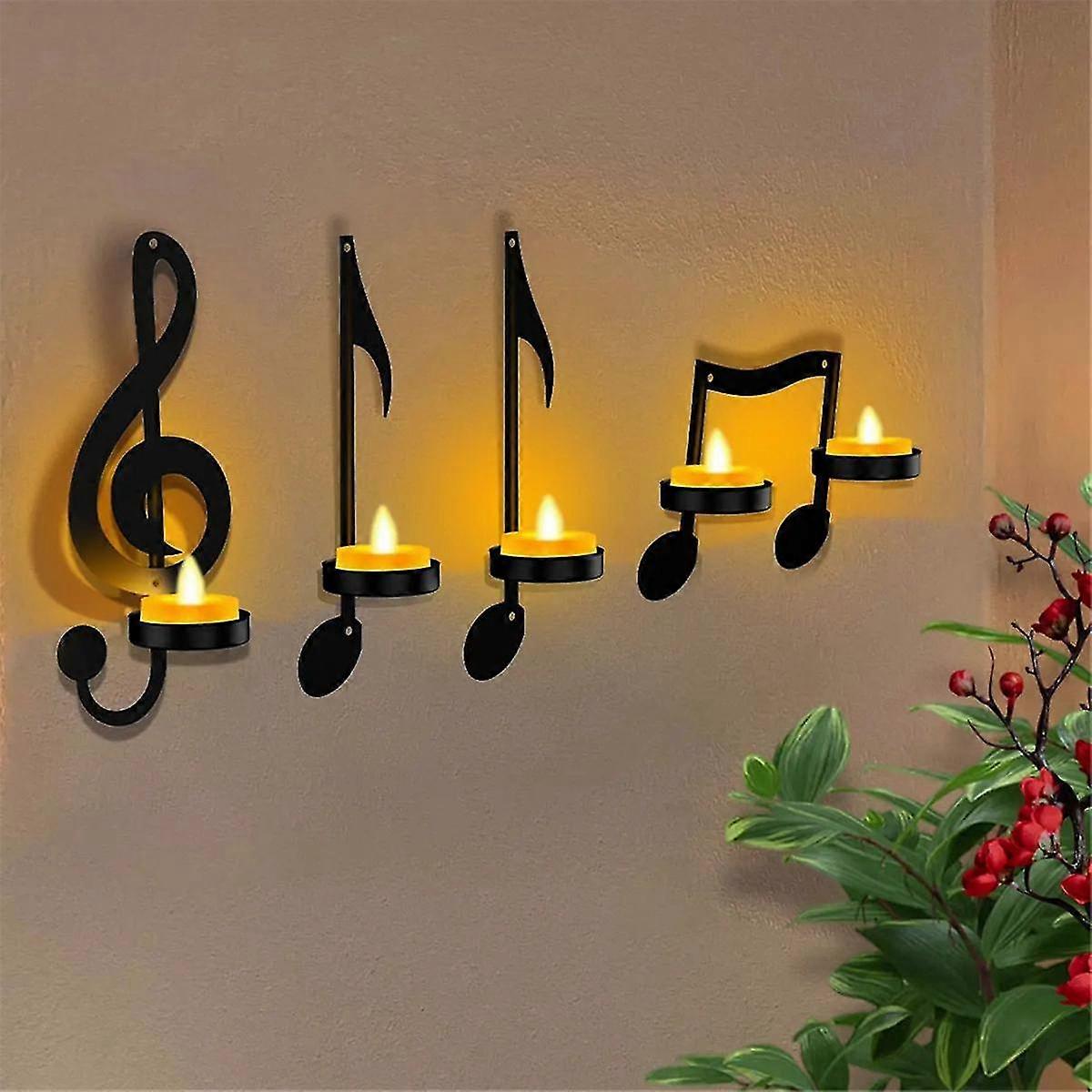 2pc Music Note Candle Holder Black Music Note Wall Sconce Vintage Art ...