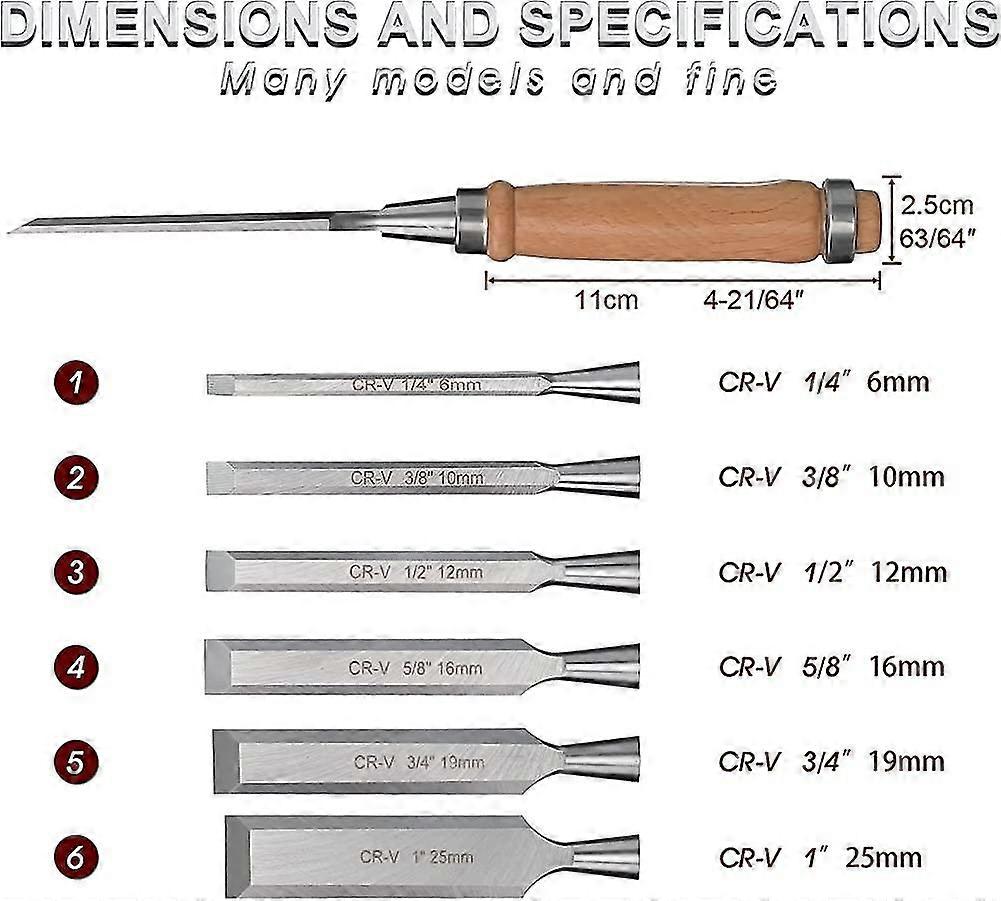 Wood Chisel Set, 6pcs Professional Wood Chisel With Wooden Handle ...