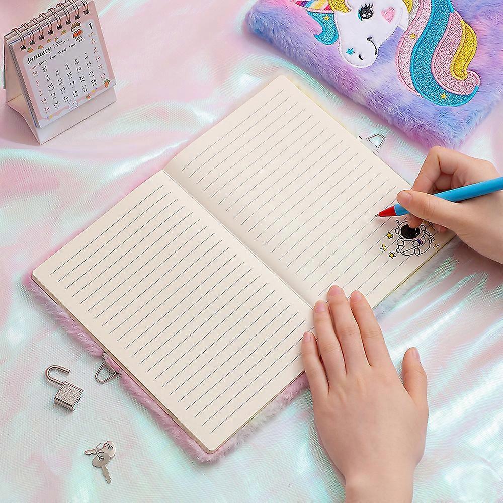 Cute Unicorn Diary with Lock and Key Tie Dye Fuzzy Plush Journal ...