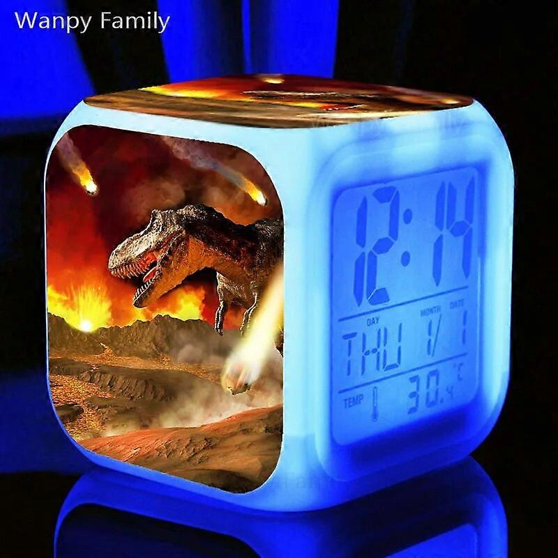Jurassic Dinosaur Alarm Clock 7 Color Glowing LED Digital Alarm Clocks ...