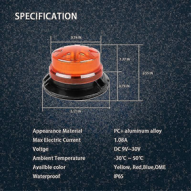Led Strobe Light 12v-24v Amber 12 Leds Rotating Flashing Warning Safety ...