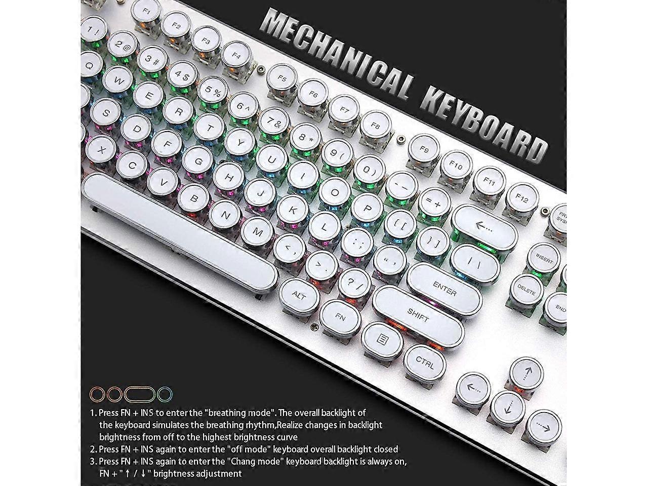 Mechanical Gaming Keyboard Typewriter Rainbow RGB Backlit Keyboard 104 ...