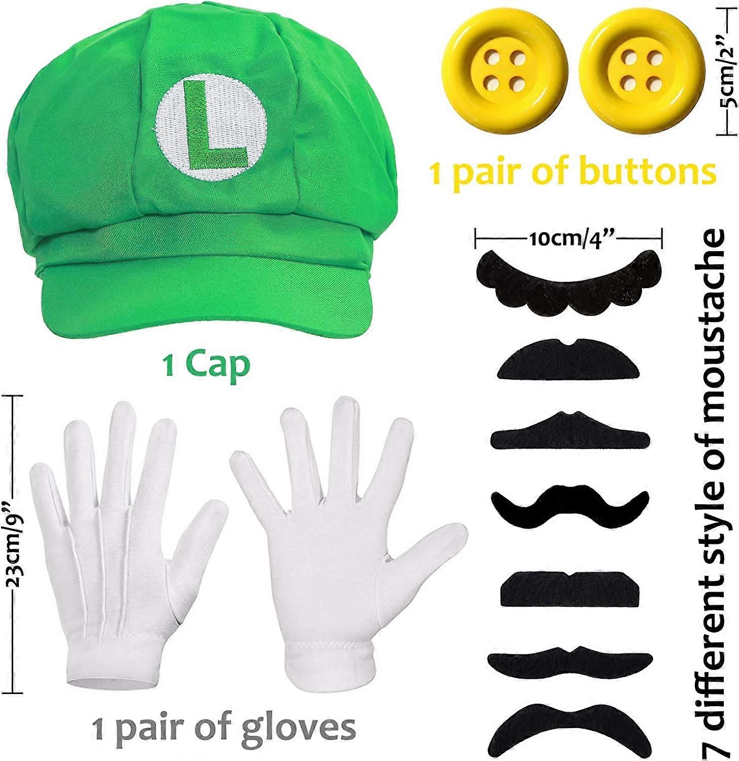Super Mario Bros Mario and Luigi Hats Mustaches Elastic Suspenders ...