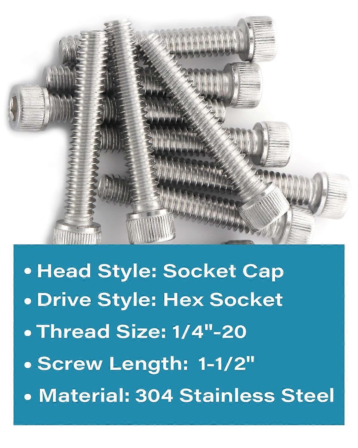 Socket Cap Machine Screws 1/4-20 x 1-1/2 Inch, 304 Stainless Steel ...
