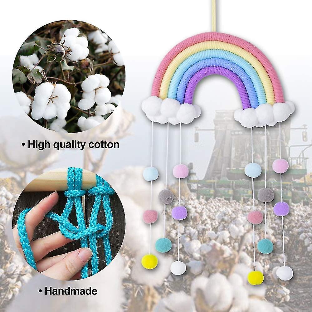 Macrame Rainbow Wall Hanging Decor Pom Pom Garland Colorful Ball For ...