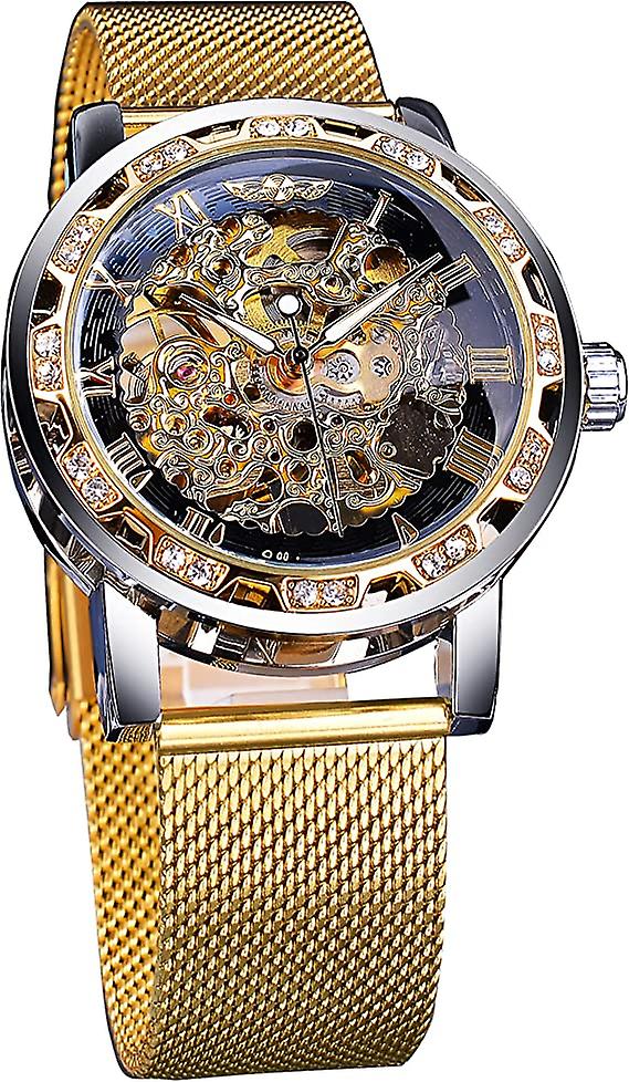 Manual Mechanical Skeleton Watch With Diamond And Carving Flower Craft ...