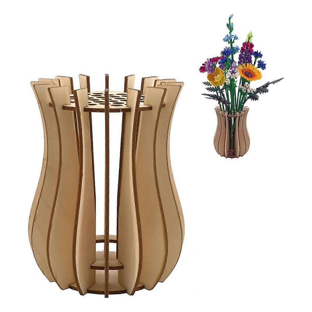Vase, Wooden Puzzle Vase, Fake Bouquet Building Block Set Display Stand ...