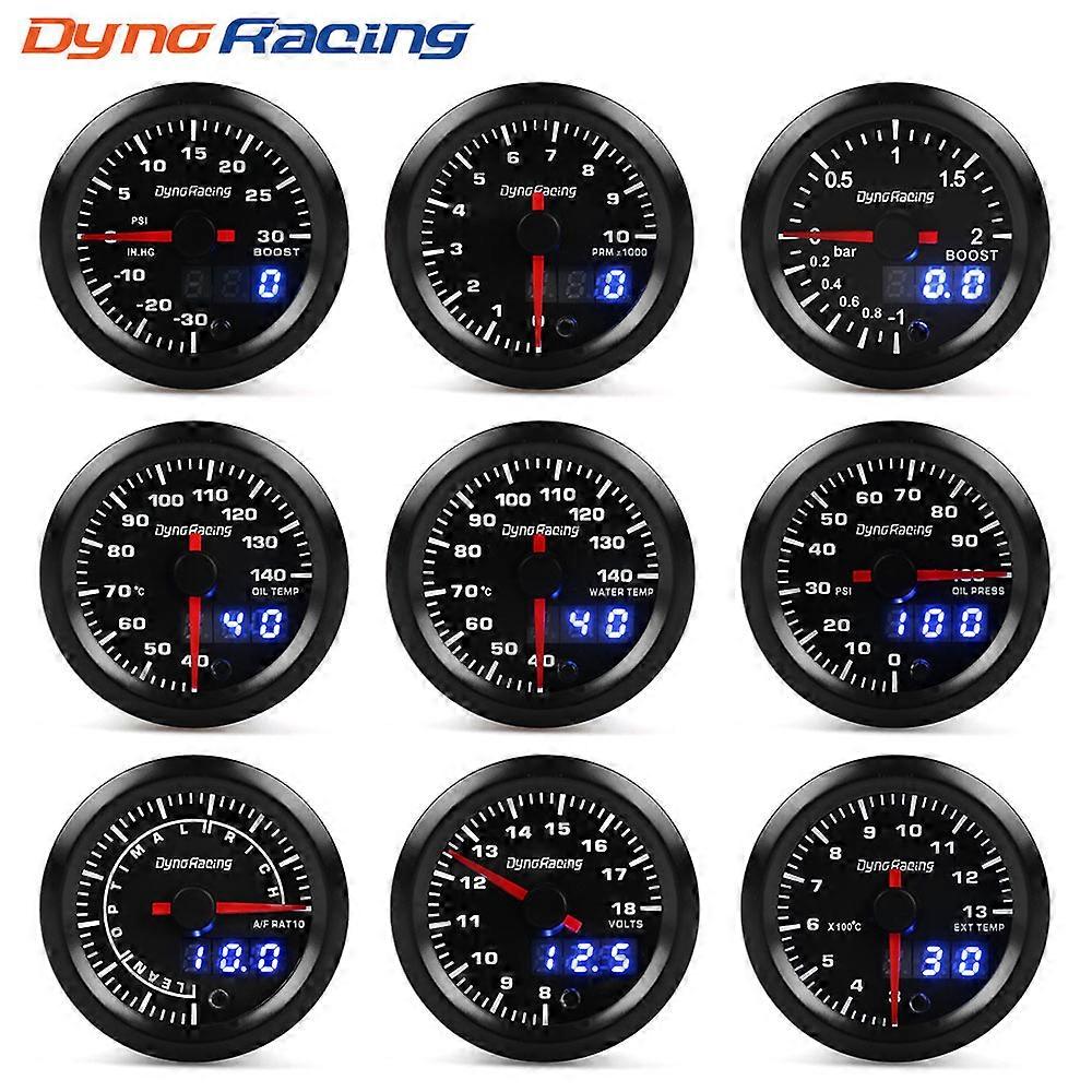 Dynoracing 2" 52mm 7 Colors LED Dual Display Boost Water Oil temp Oil pressure Voltmeter Air ...