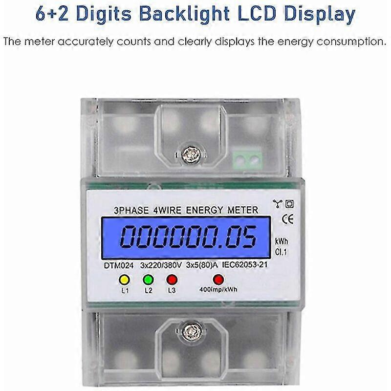 Three Phase 4 Wire Energy Meter 220/380V 5-80A Energy Consumption kWh ...